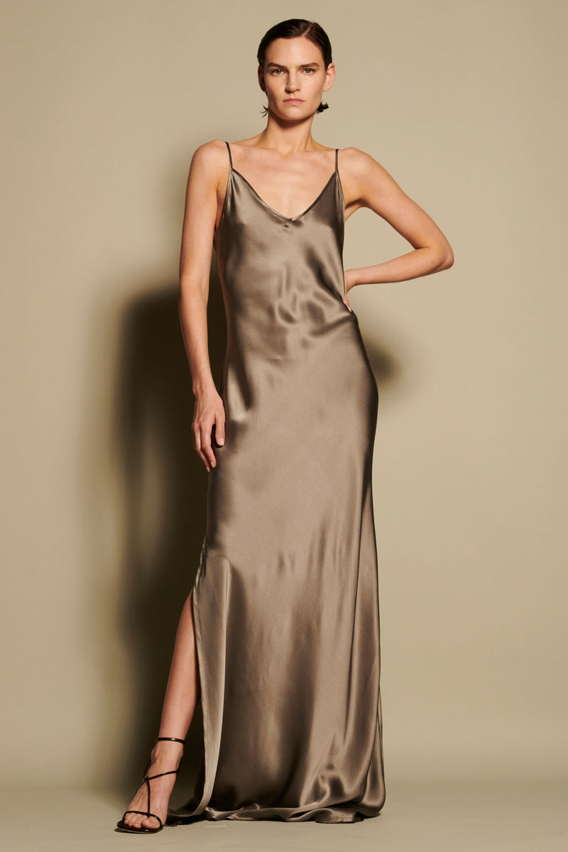 Gray Silk Dress | Full Length Slip | KES